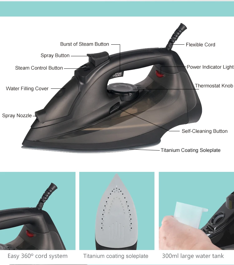 Steam Iron - High-End Repasser with 2000w Portable Pressing Power