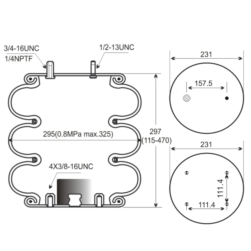 Triple Convoluted Air Spring for Hendrickson 003316 B-14487 W01-358-8033