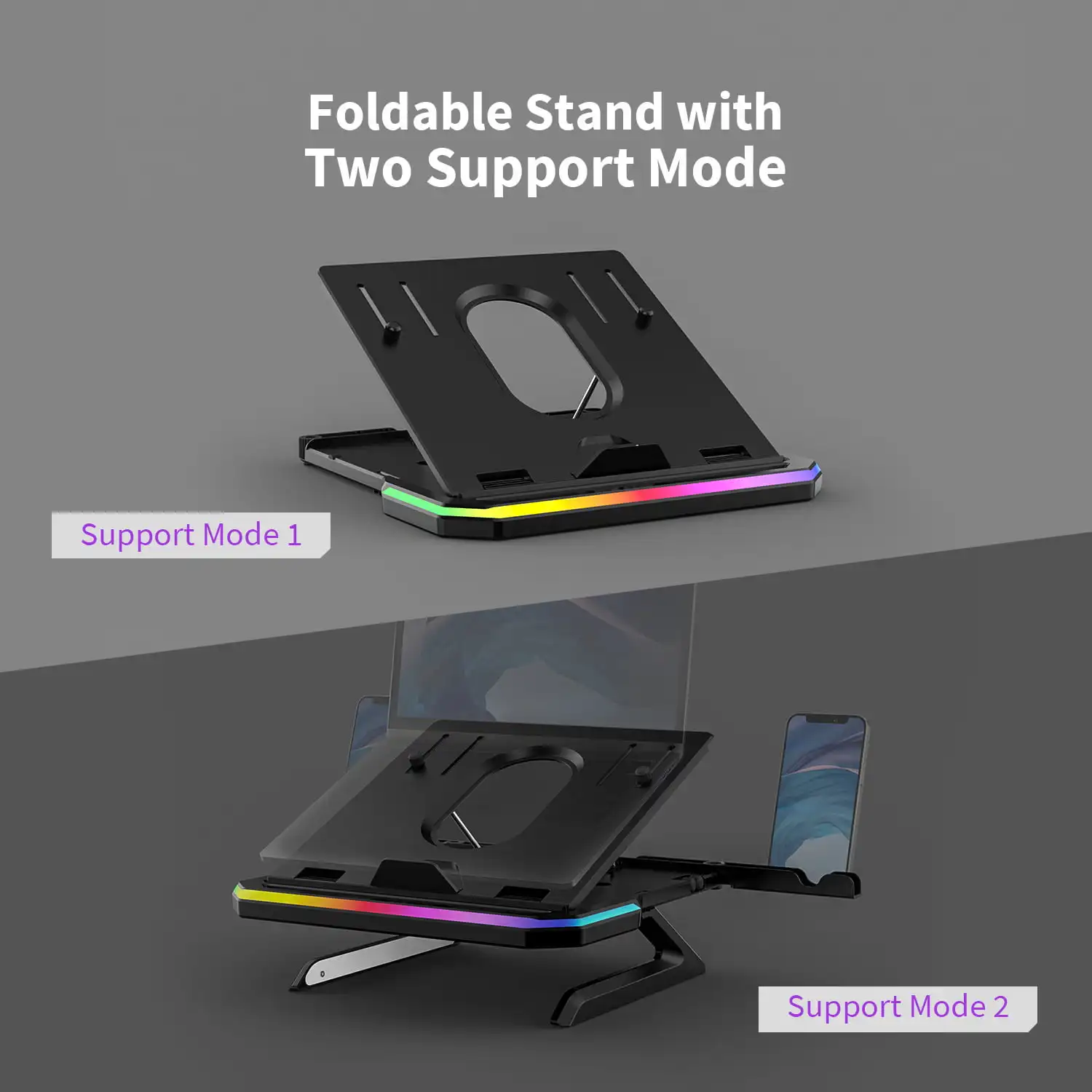 RGB Lighting 9-Level Adjustable Laptop Stand with Phone Holders