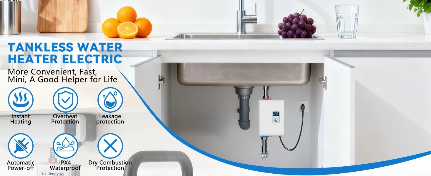 3000W Tankless Water Heater 110V, Digital Display White, Instant Hot ...