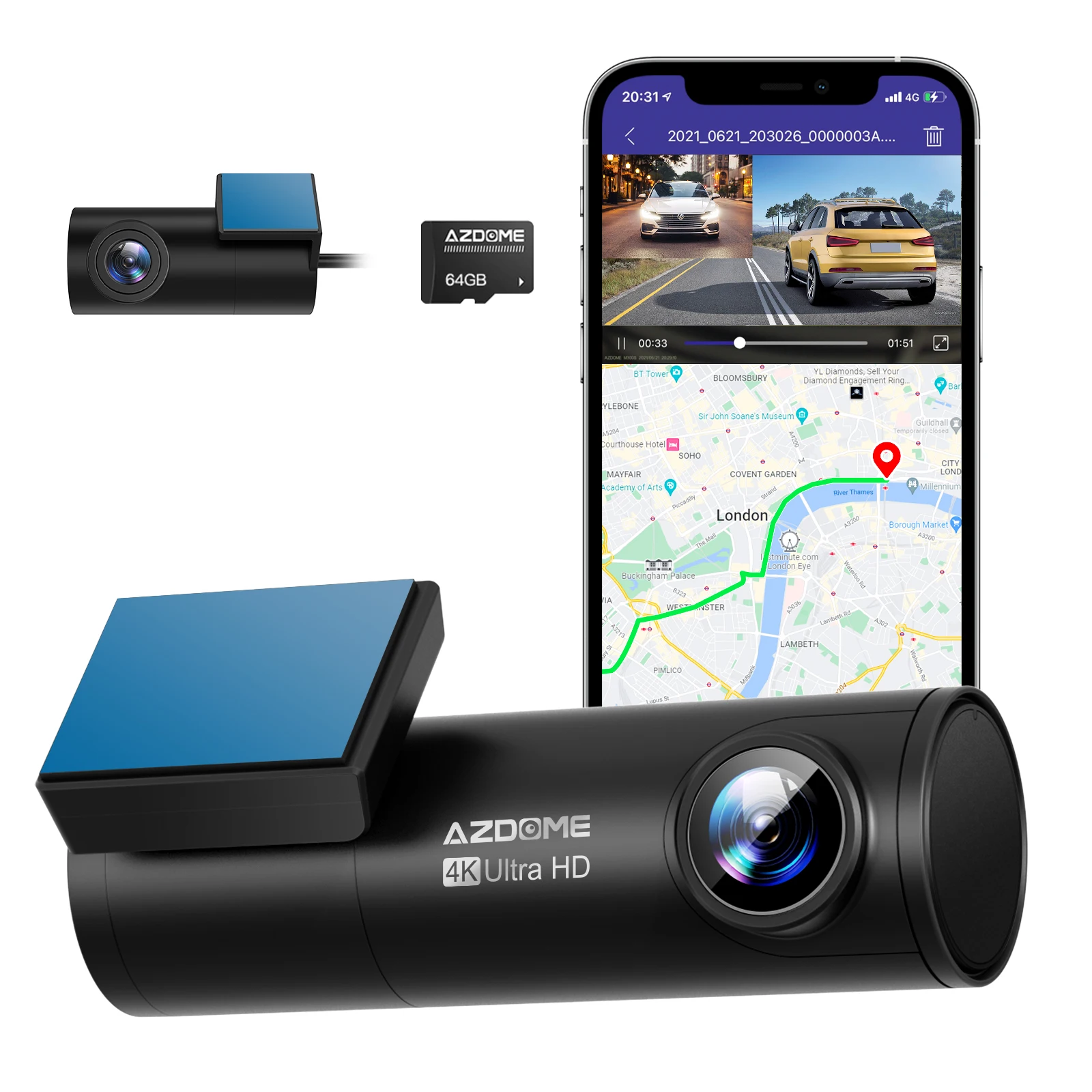 Azdome M300s Dash Cam Uhd 4k 2160p Super Night Vision Built-in G-sensor ...