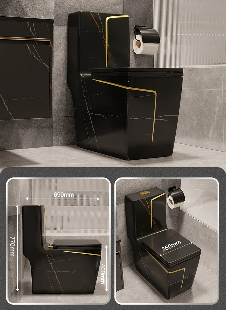 Inodoros Modernos Luxury Gold Black Porcelain Water Closet Ceramic One Piece Bathroom Wc Bowl ...