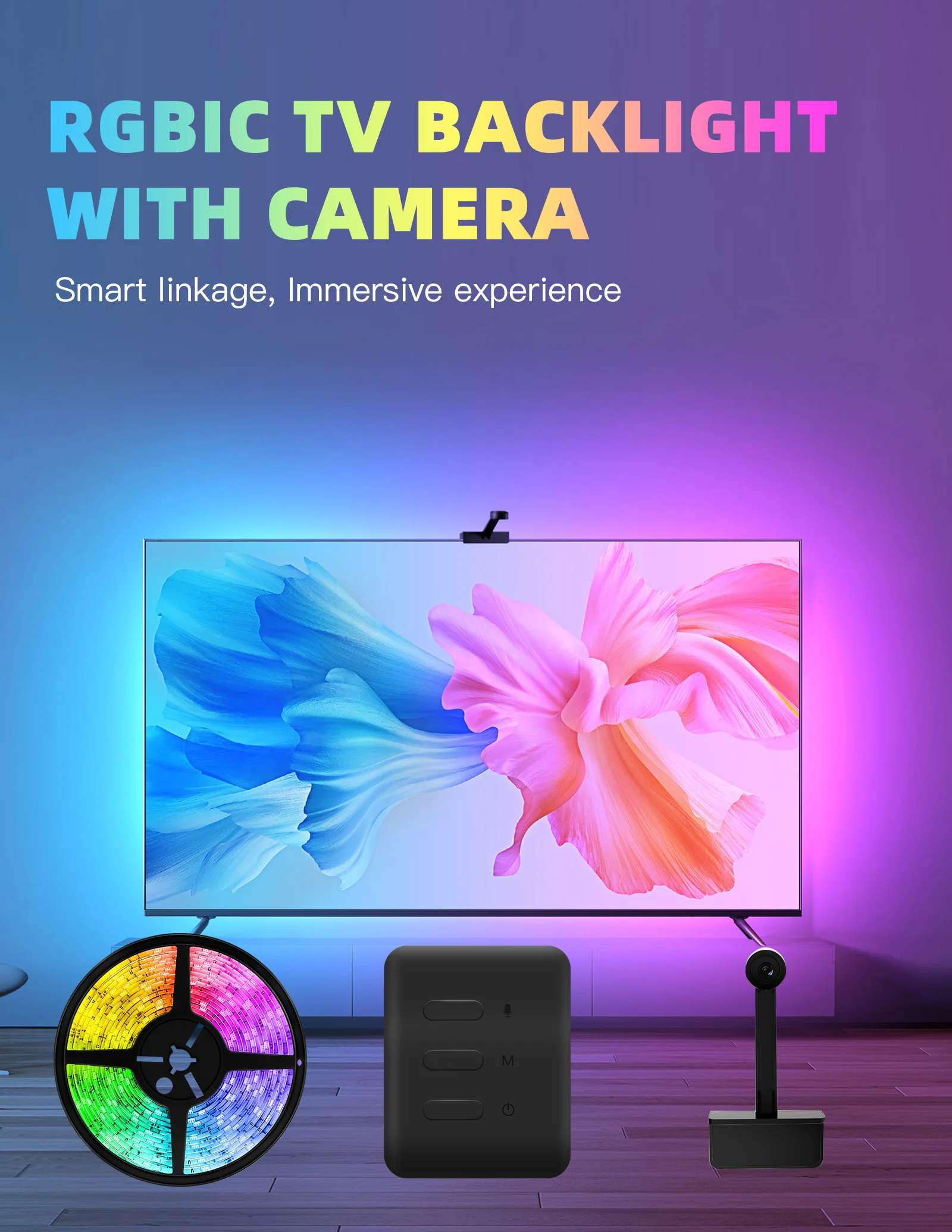 RGBIC LED TV Backlight Kit with Camera for 55-65 Inches