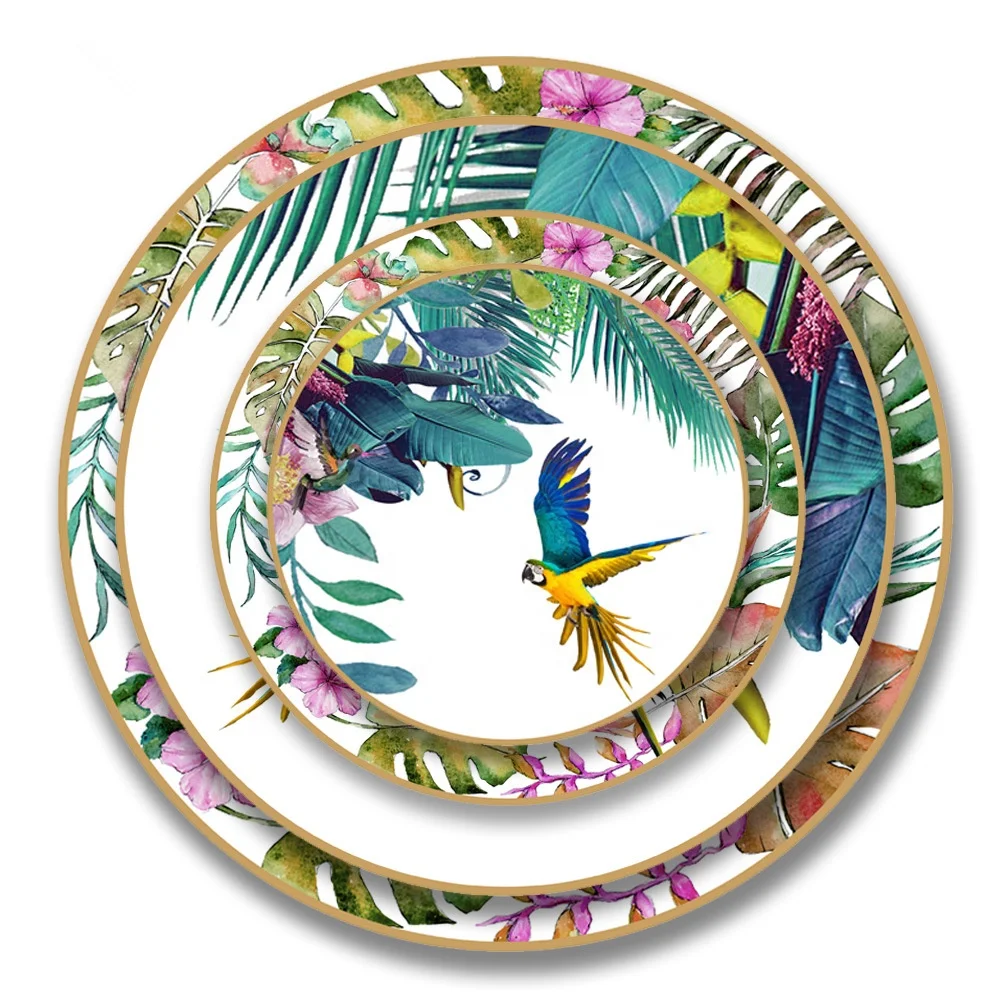 Dishes & Plates New Product Nordic Luxury Tropical Jungle Pattern Bone ...