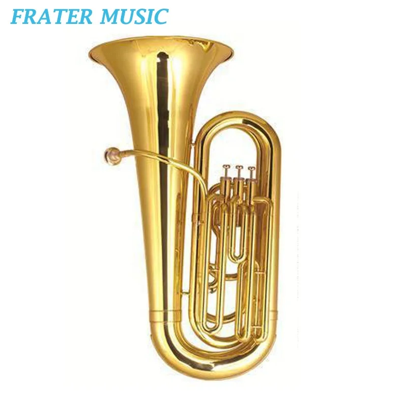 High Grade Gold Lacquer Brass Instruments Bb Key 3 / 4 Piston Tuba With ...