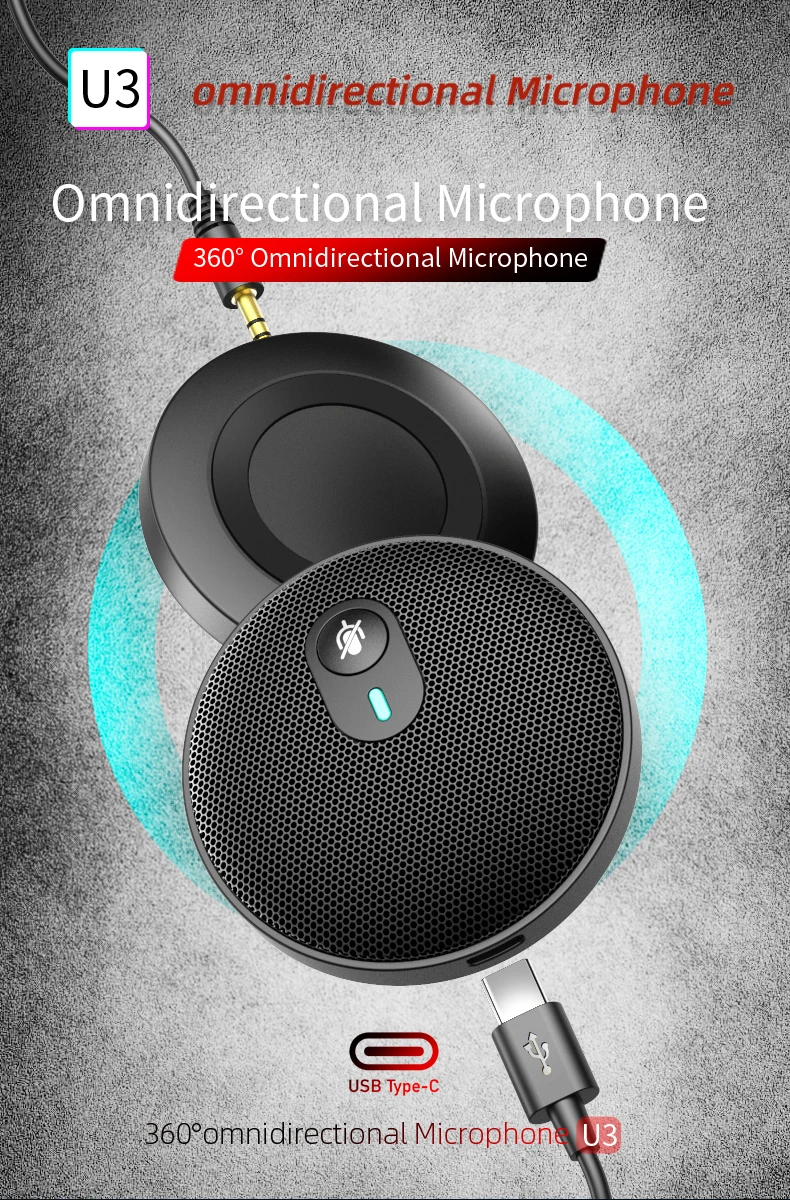 Conference USB Microphone Omnidirectional Condenser PC MIC for Video ...