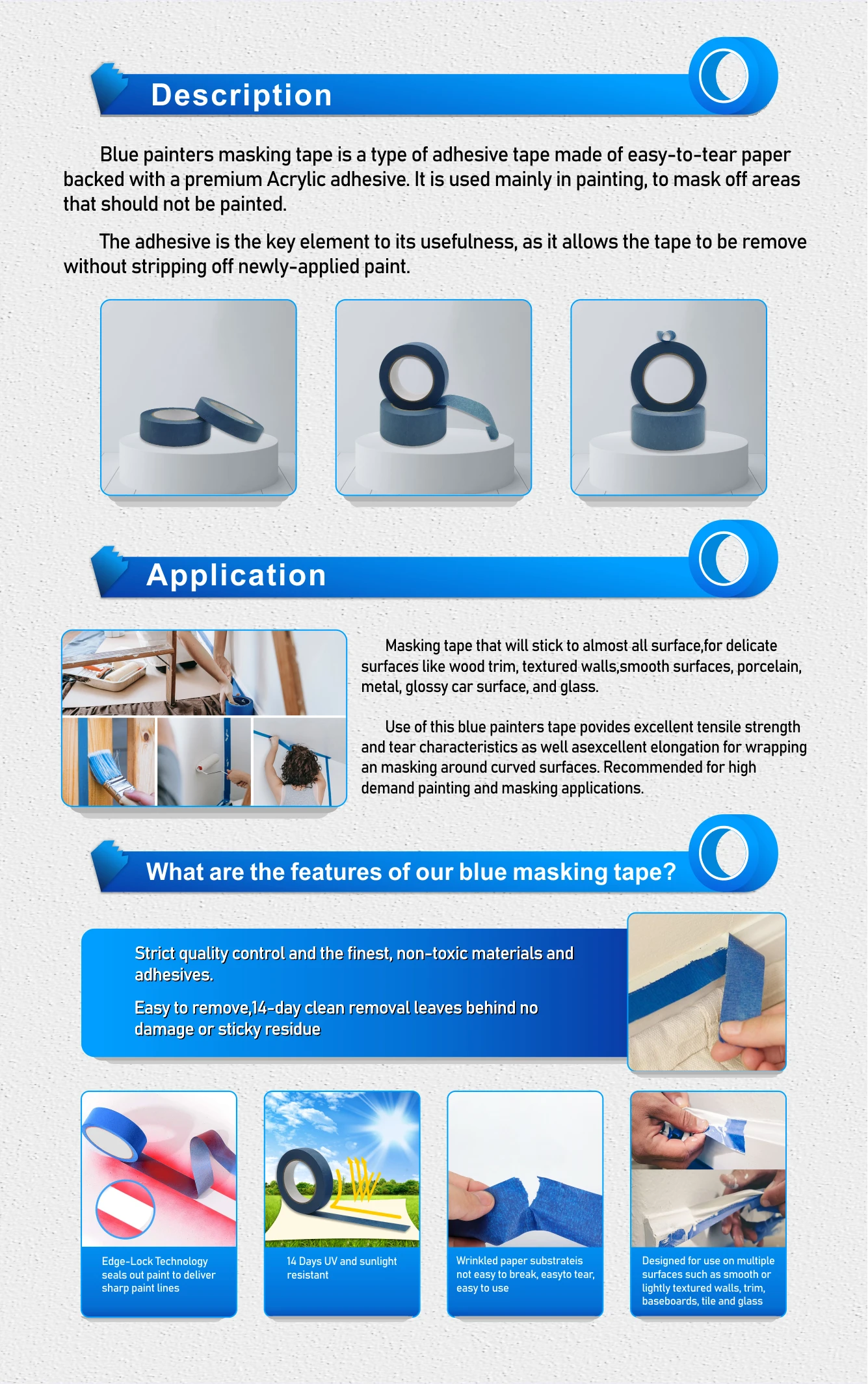 14 Days Uv Resistant Blue Painter's Masking Tape 50mm - Buy Masking ...