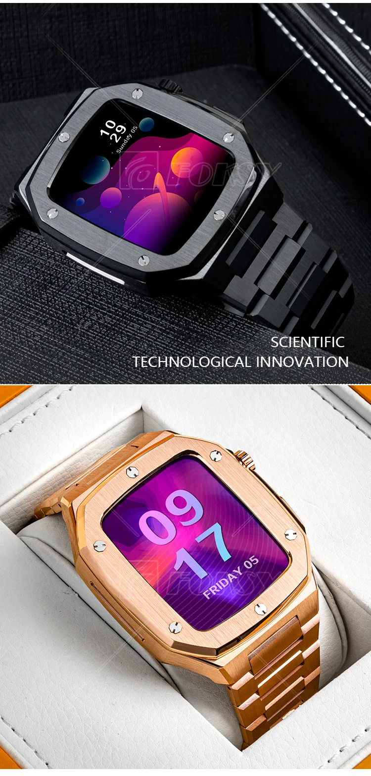 Custom Luxury Stainless Steel Band And Cover Screen Protector Watch ...