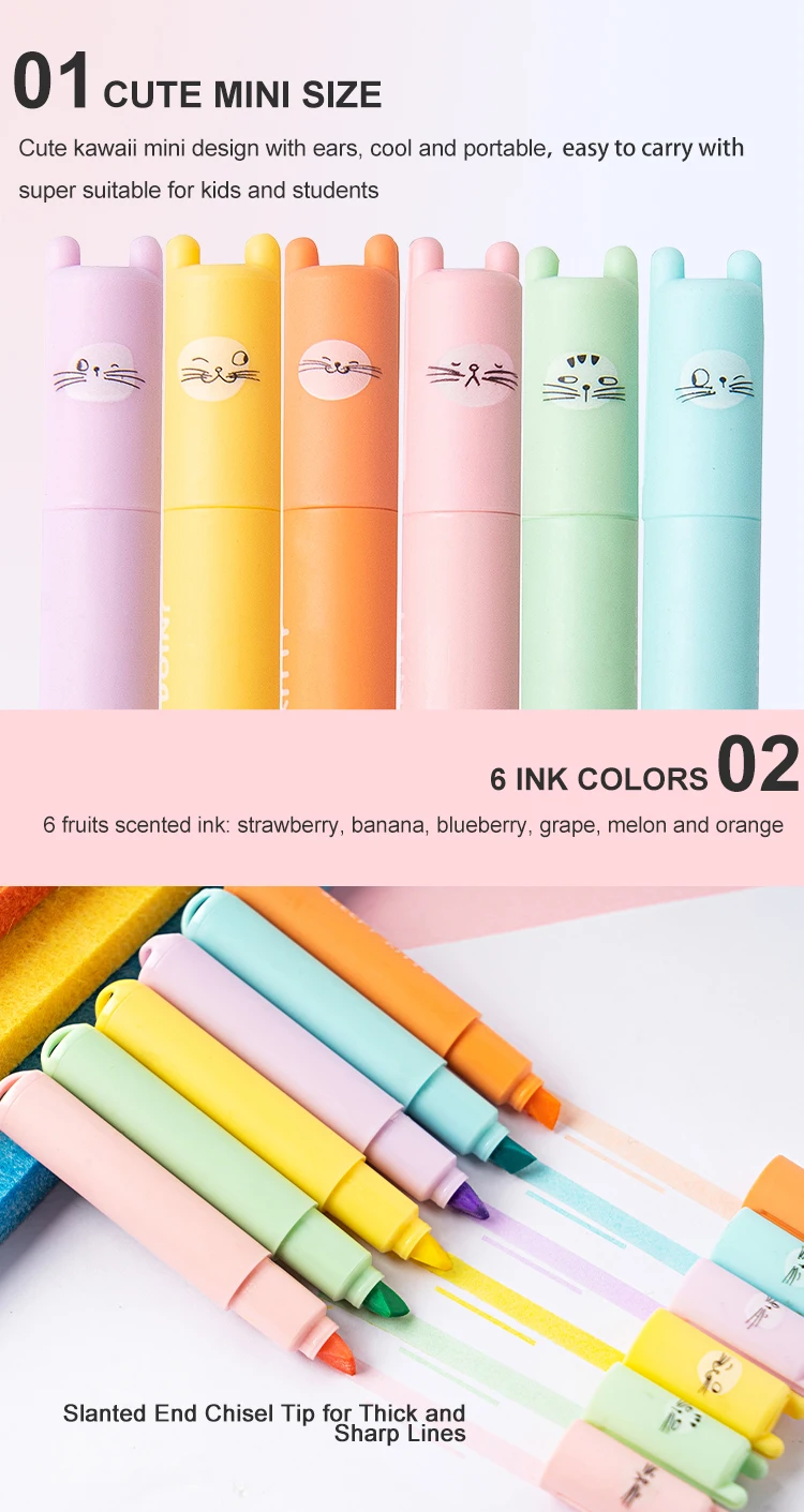 Wholesale Student Kids Cute Kawaii Mini Pastel Highlighter Marker