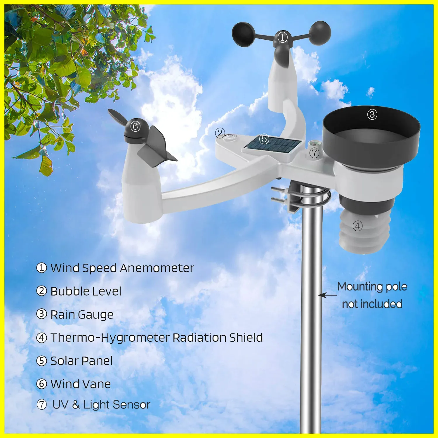 7-in-1 WiFi Solar Remote Monitoring Barometer Thermometer Humidity ...