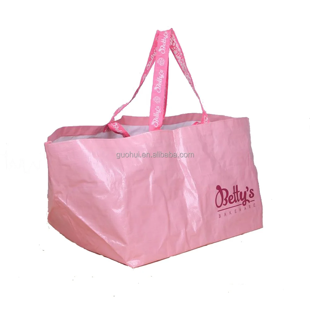 Double Handles Large Sizes Laminated PP Pink Woven Tote Bag