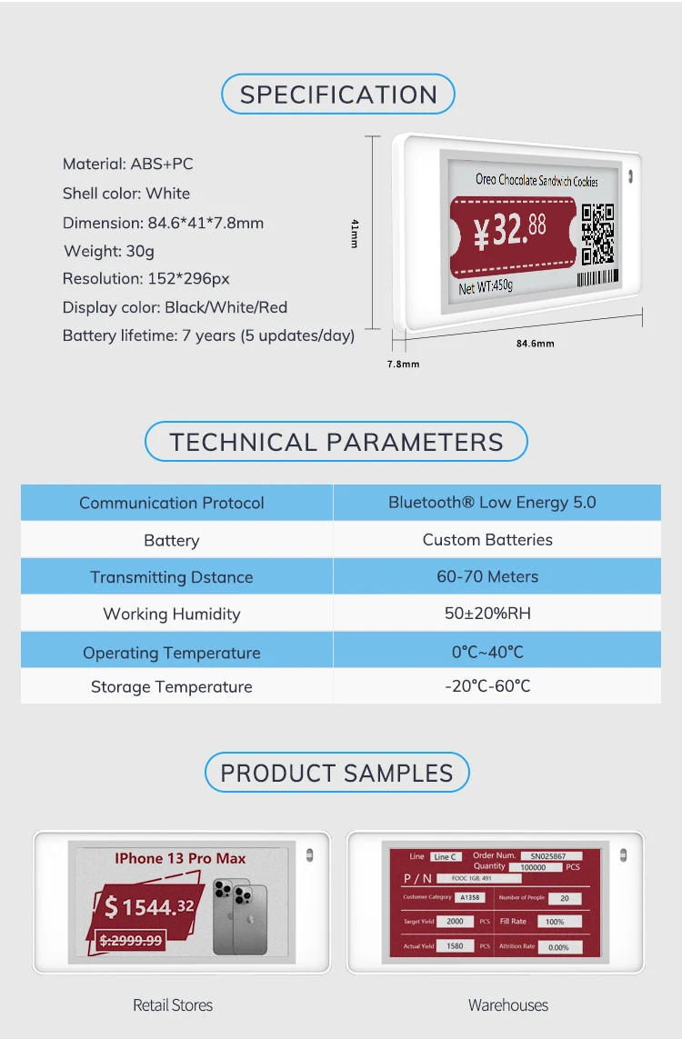 Customization Smart E Ink Label Etichette Elettroniche 1.5 Inch 2.9 ...