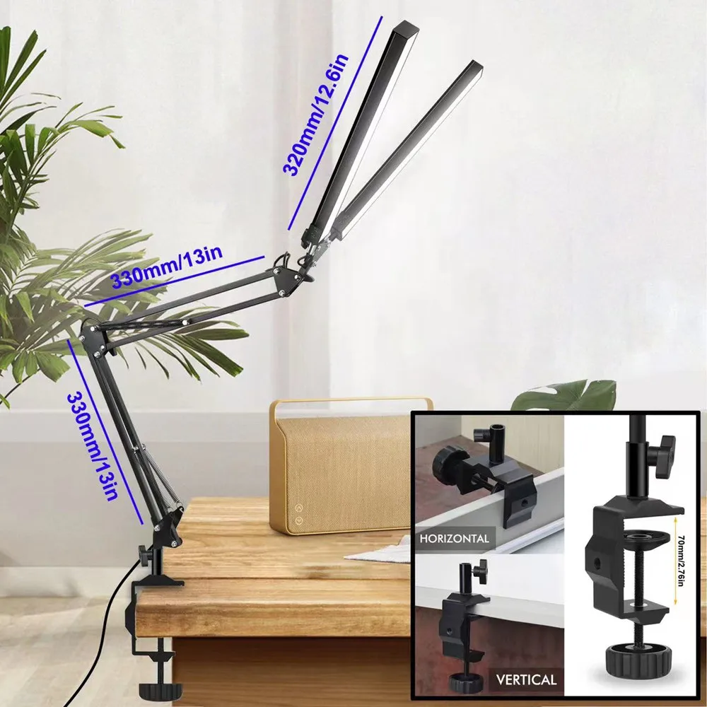 Folding Swing Arm Led Desk Lamp With Clamp Double Head Rotatable Table ...