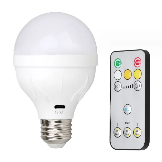 7W USB C Rechargeable LED Light Bulb with Remote Control