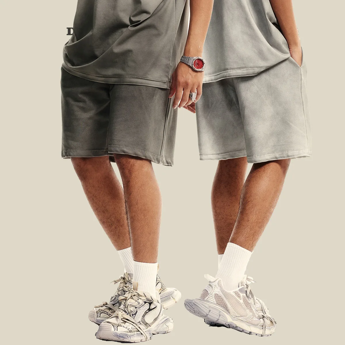 Custom Vintage Streetwear Washed Grey Shorts Blank Cotton French Terry ...