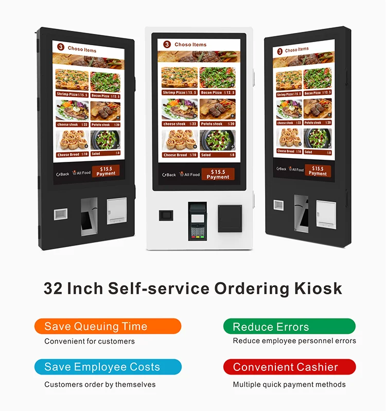 Touch Screen Floor Stand Kiosk Restaurant Self Service Ordering And ...