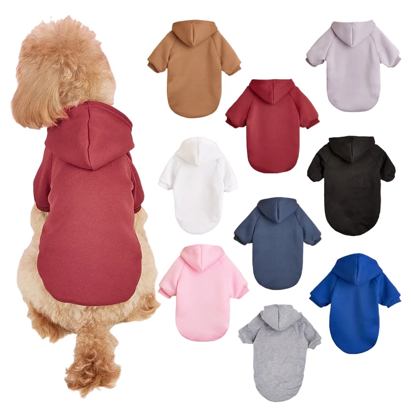 Pet Clothes Big Size Outfits Warm Solid Color Two-legged Hooded Puppy ...
