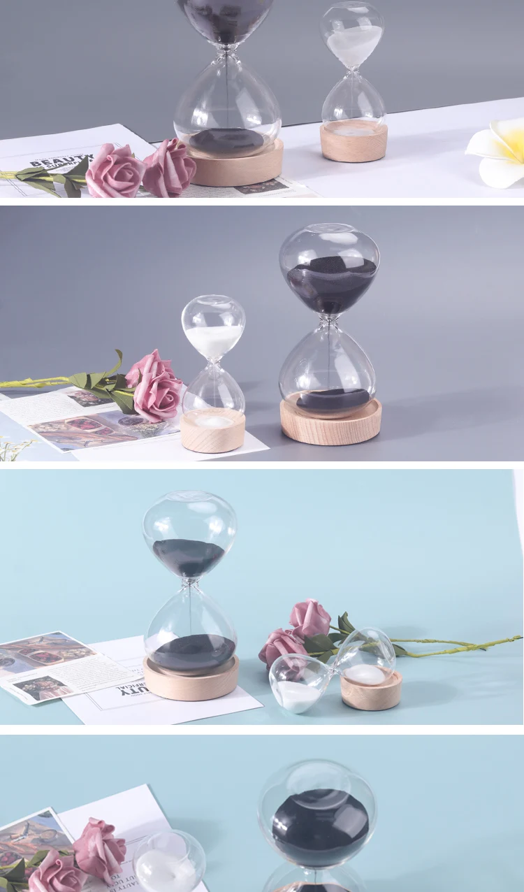 Wholesale Creative Time Glass Sand Clock Black White Sand Hourglass 5min 30 Min 60min Hourglass