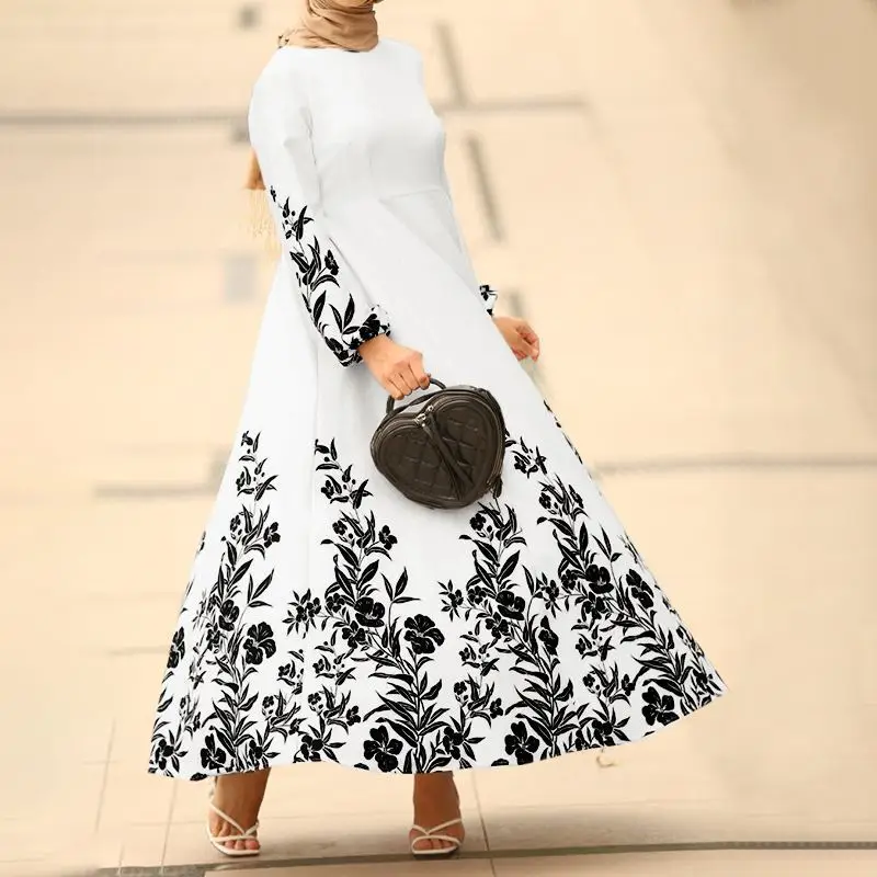 Muslim Spring Women's Dress Stylish Abaya Kaftan Robes Floral Printed ...