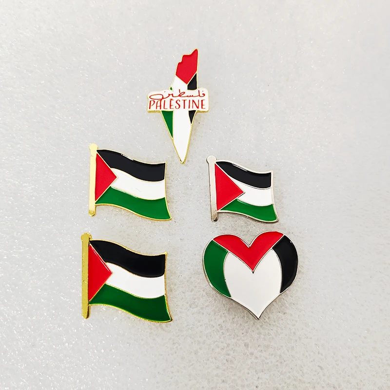 Custom Metal Palestine Flag Pin Map Shape Brooch Soft Enamel Palestine ...