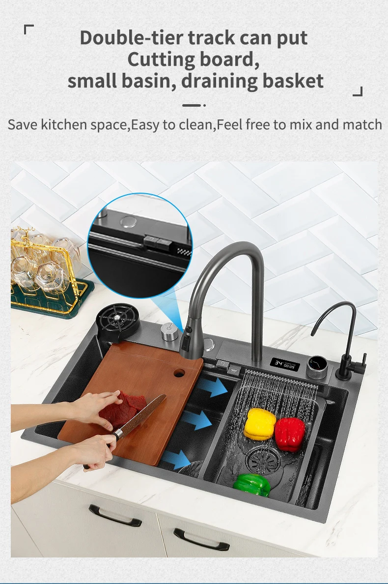 Smart Single Bowl Digital Kitchen Sink - 304 Stainless Steel