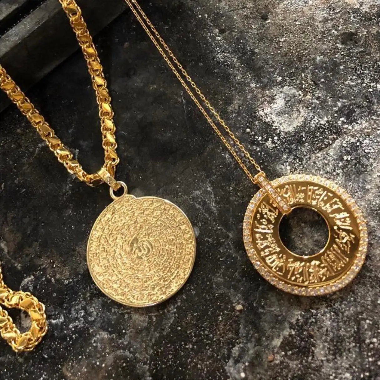 Hollow Ayatul Kursi Muslim Eid Arabic Islamic Medallion Cubic Zirconia ...