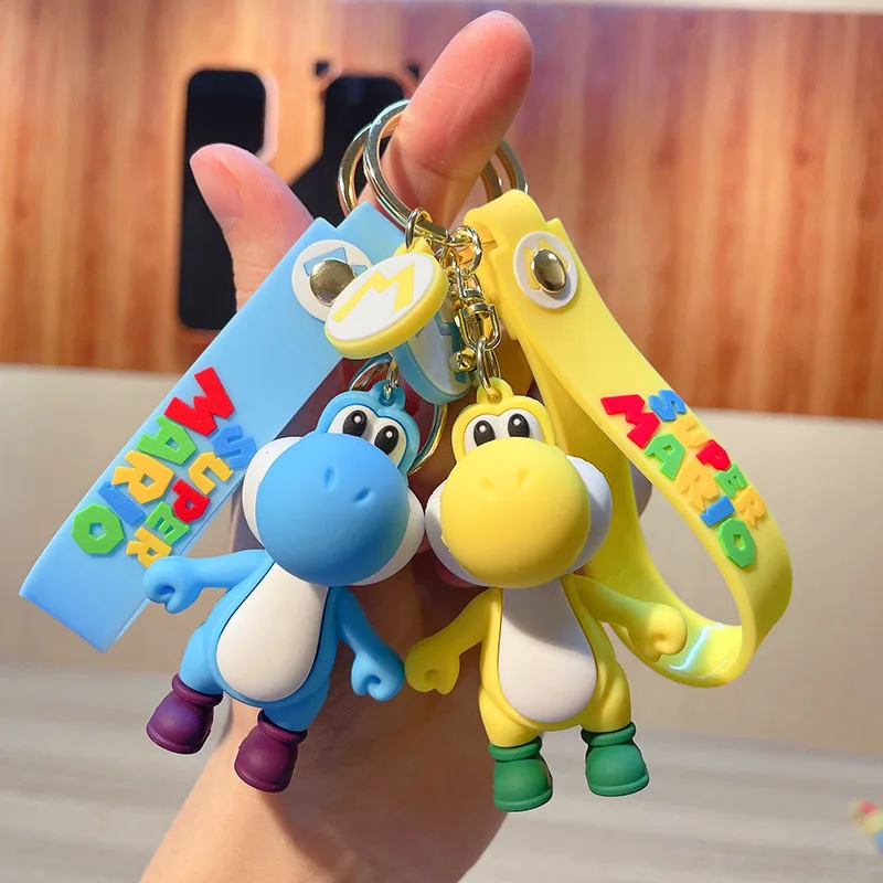 Lovely Cartoon Mario Yoshi Keychain 3D Doll Backpack Decoration Car Key ...