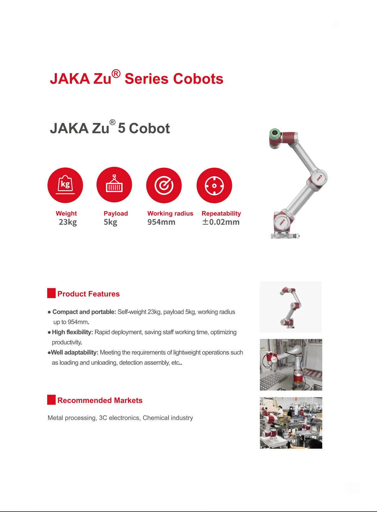 JAKA Zu 5 Cobot - 5kg Payload for Restaurant & Manufacturing