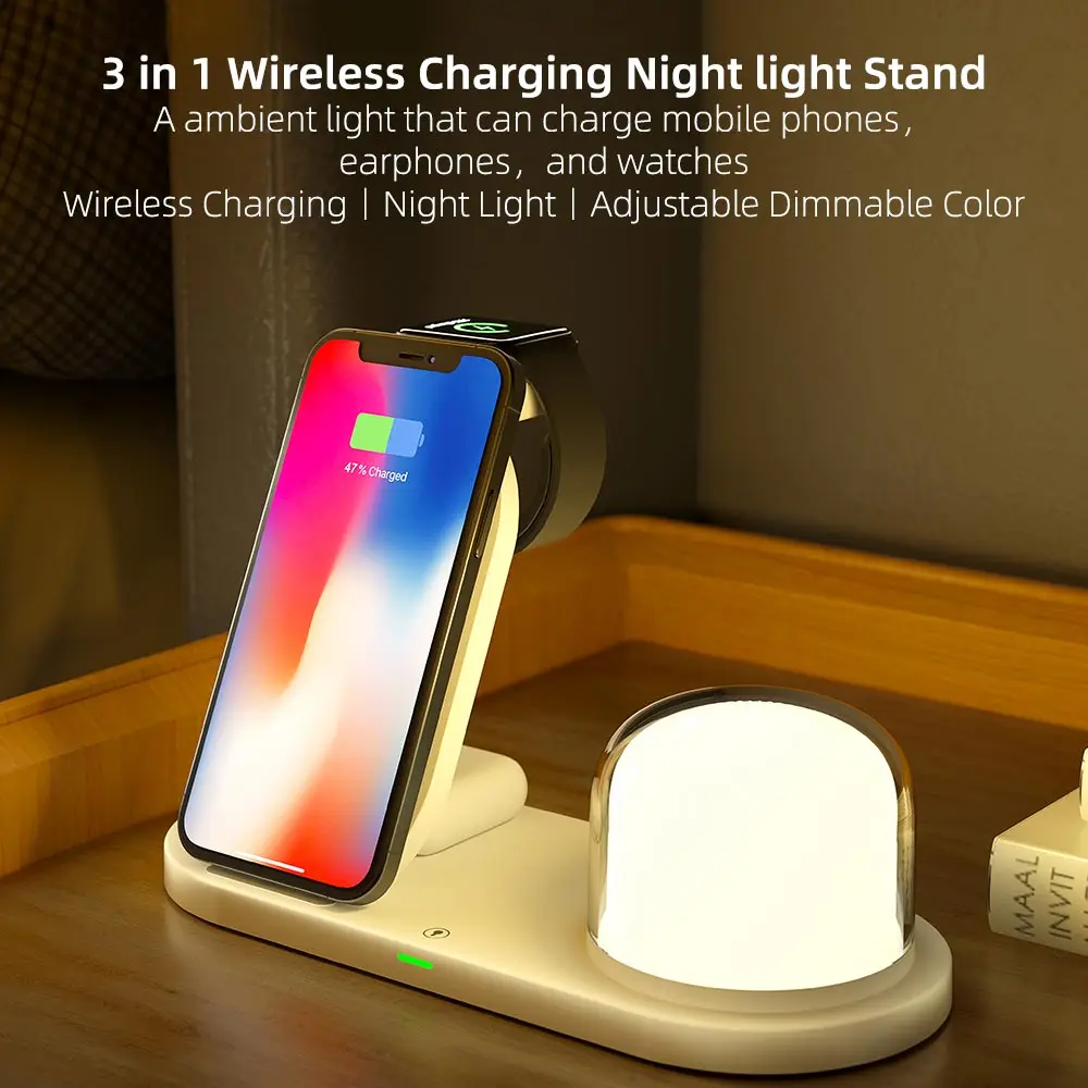 4 In 1 Portable 15w Fast Charging Wireless Charger With Led Night Light ...