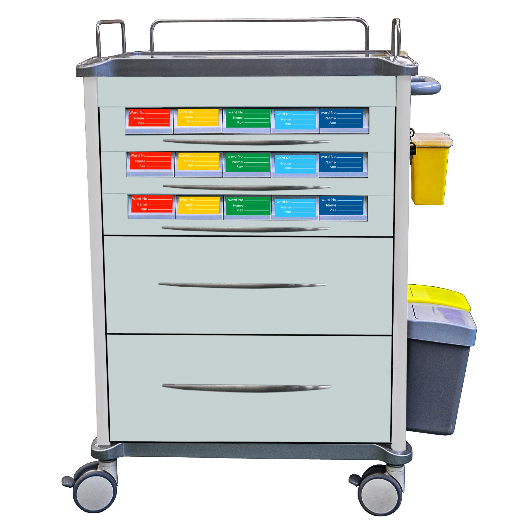 6-drawer Aluminum Hospital medication trolley Medical cassette cart ...