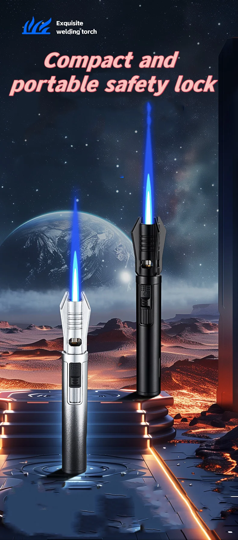 Powerful Torch Lighter - Adjustable Blue Jet Flame