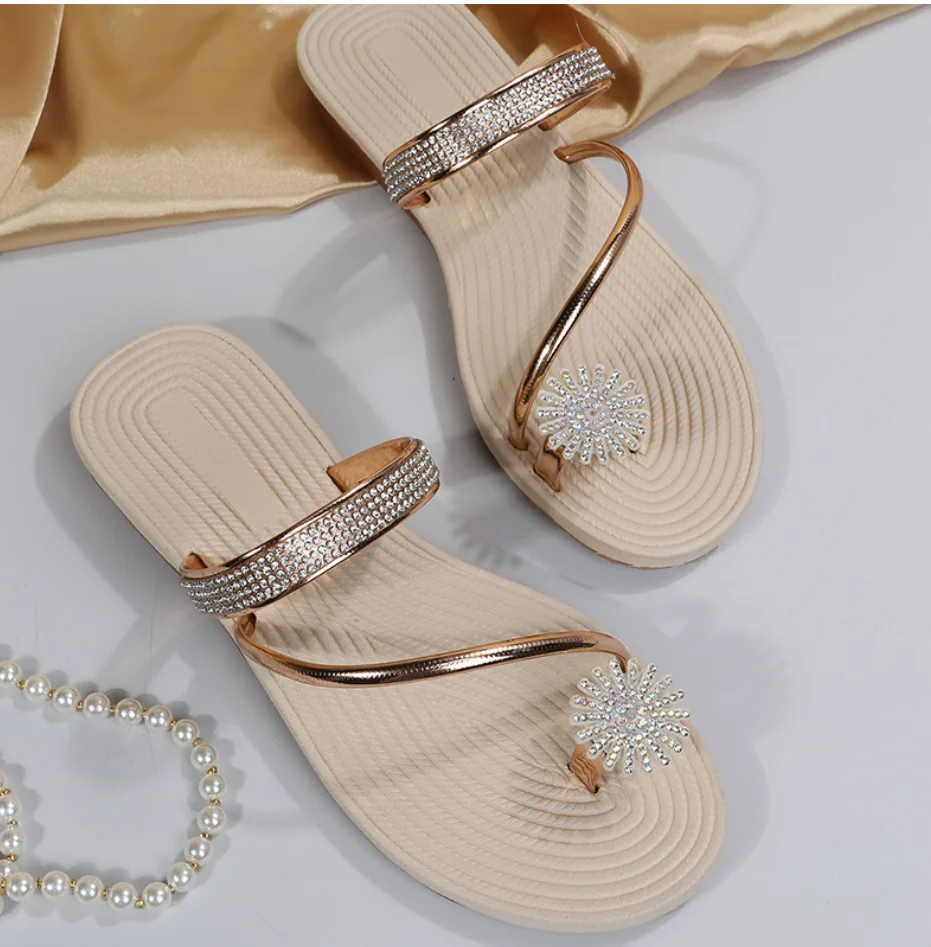 New Bling Sliver Rhinestone Women's Slippers - Summer Flip-flops