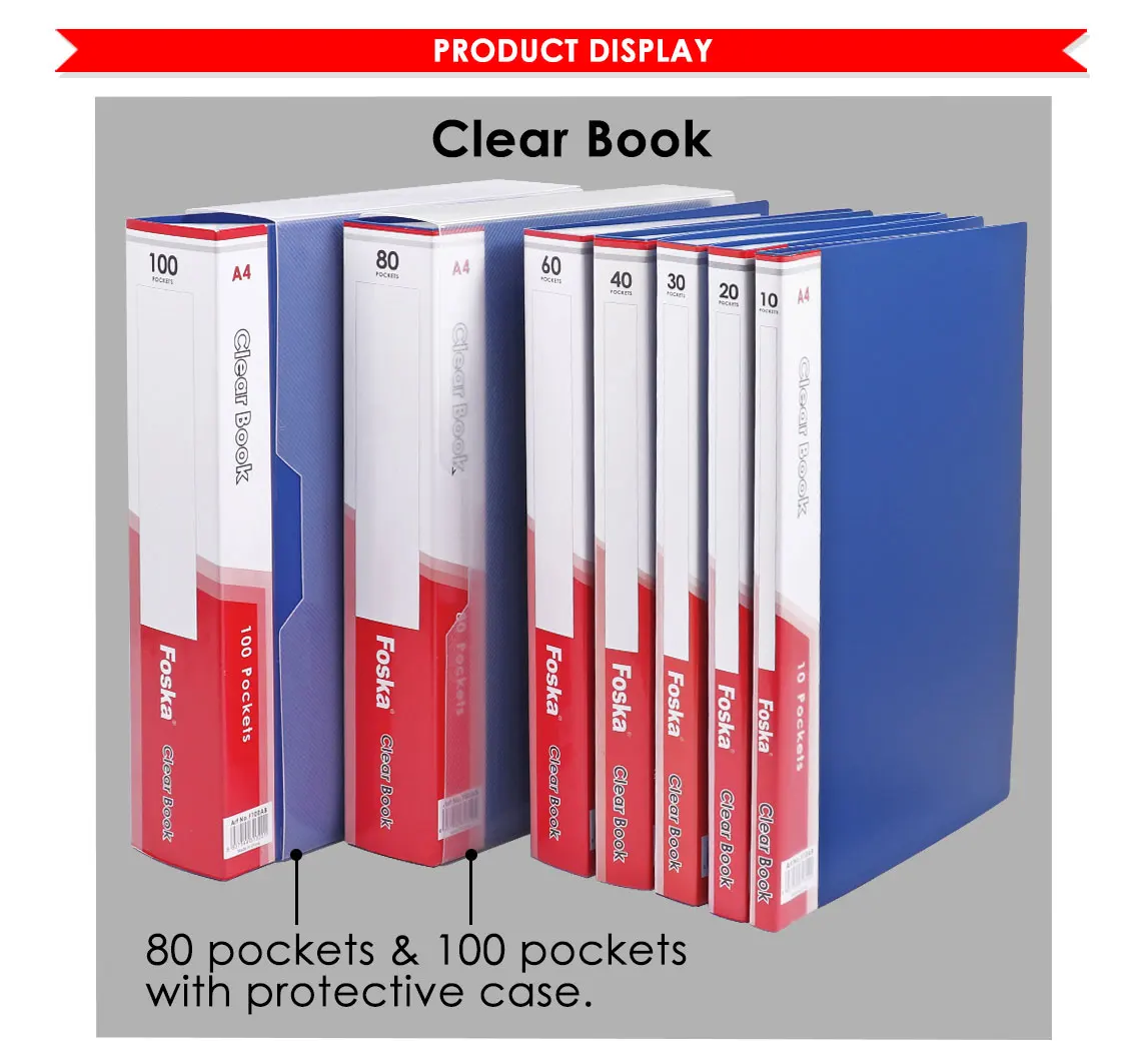 Foska Plastic A4 10 20 30 40 60 80 100 pockets display clearbook ...