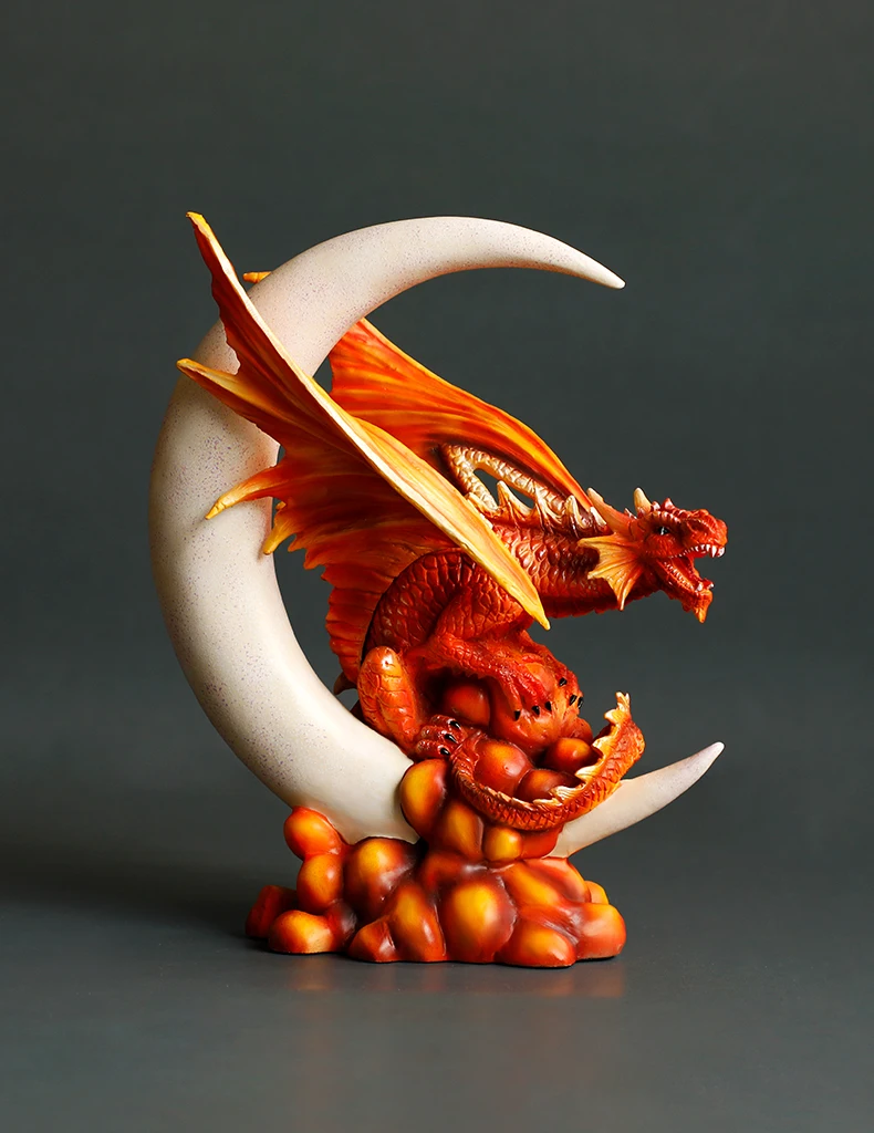 Oem Poly Resin Figurine Fire Moon Dragon Customs Dragon Statue Fantasy ...