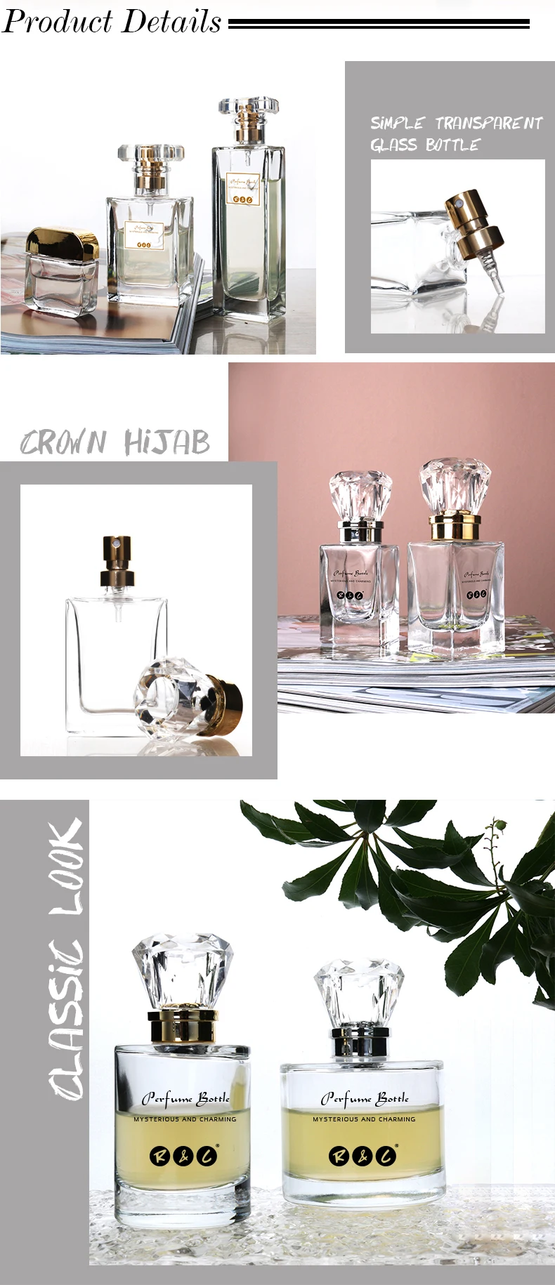 50ml 75ml 100ml Cologne Black White Pink Flat Spray Rectangle Thick ...