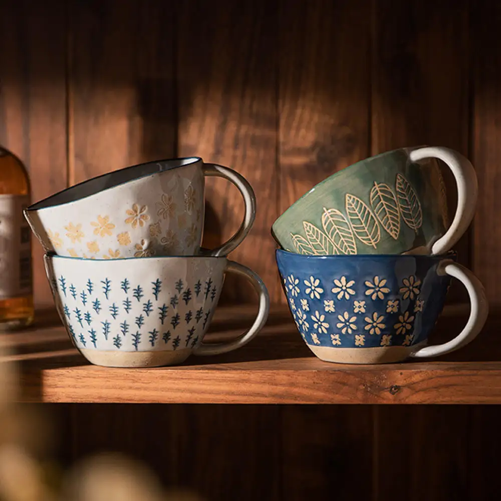 Japandi Vintage Pottery Latte Coffee Cup Set,Modern Ceramic Tea Cups ...