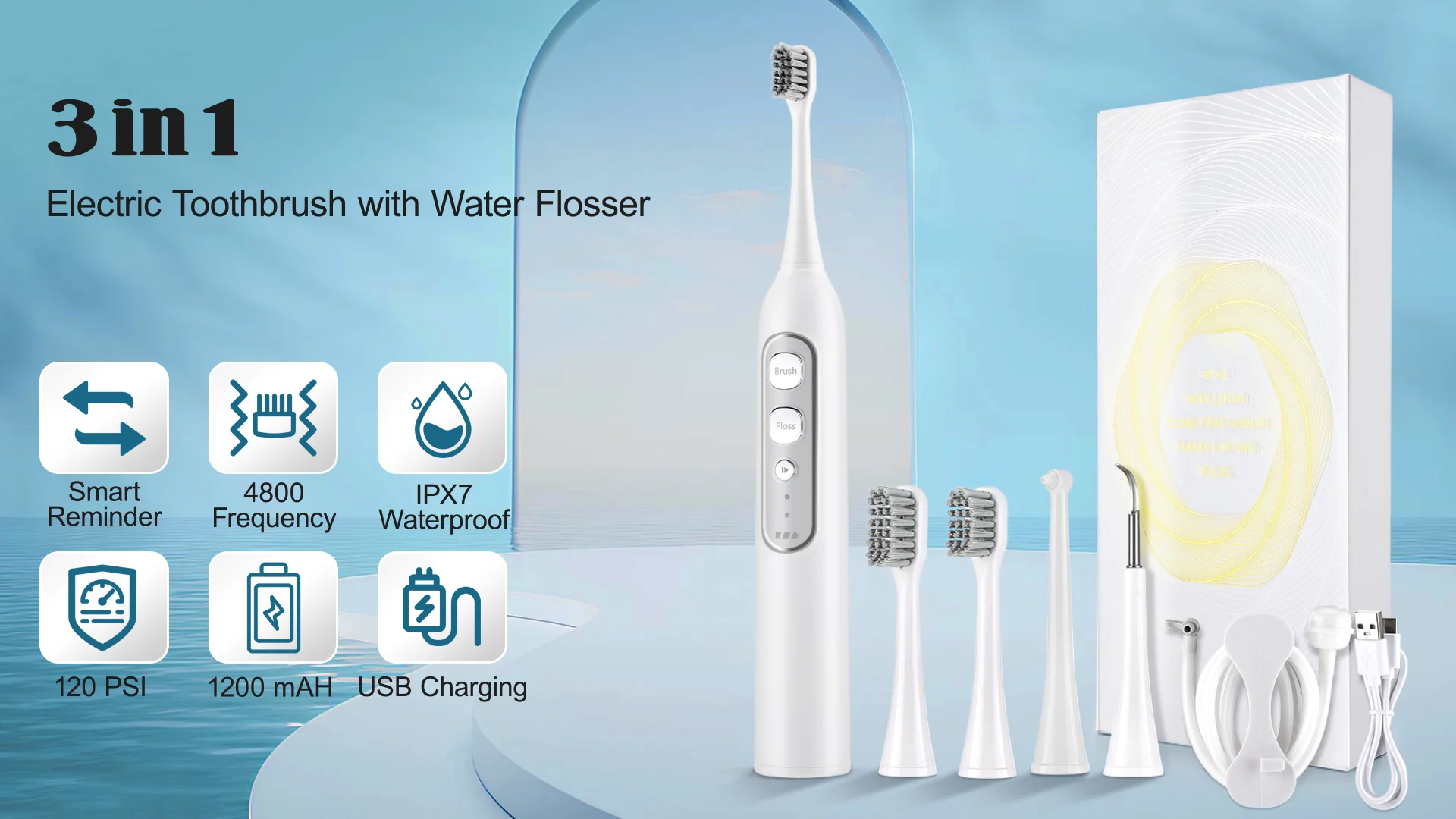3 In 1 Teeth Cleaning Kit Cordless Sonic Dental Scaler Water Flosser ...