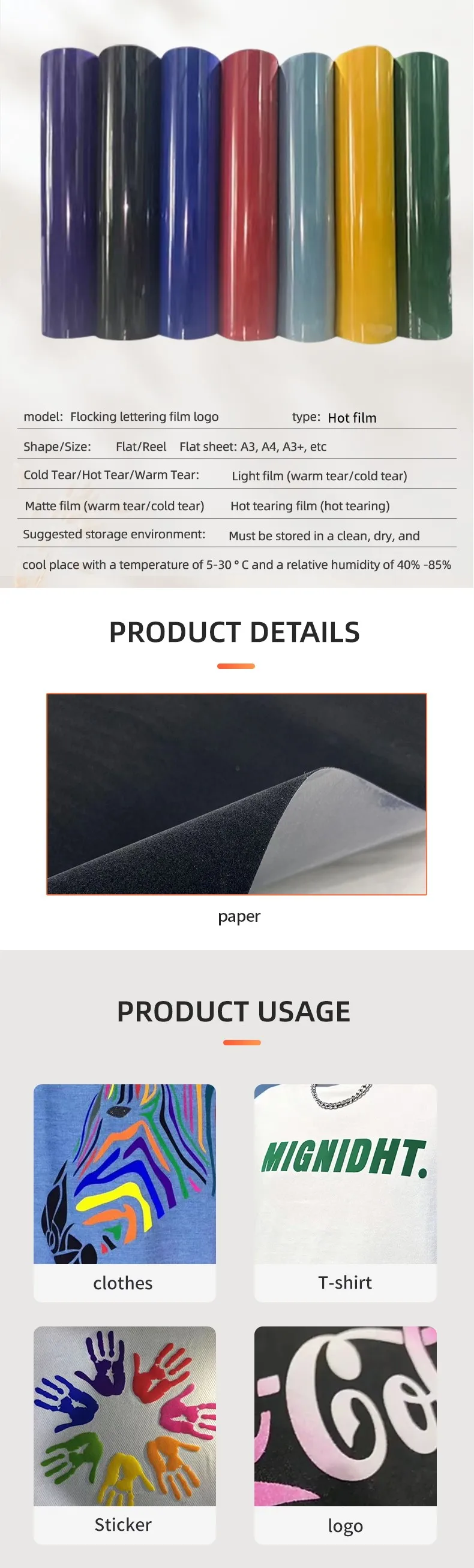 A4 Size Easy Weed Flocking Heat Transfer Vinyl Roll High-Temperature ...