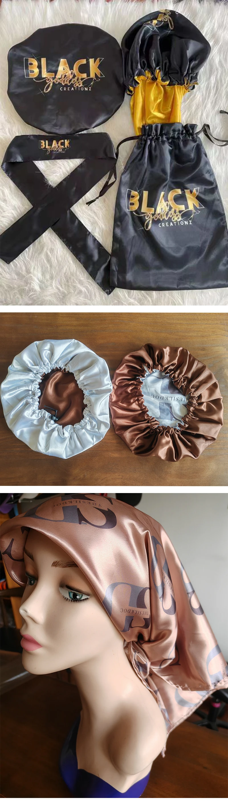 Custom Logo Silk Satin Soft Bonnet Edge Wraps Frontal Scarf