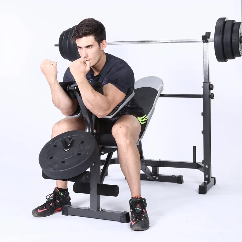 Multi-function Barbell Weight Lifting Power Rack - Adjustable Bench