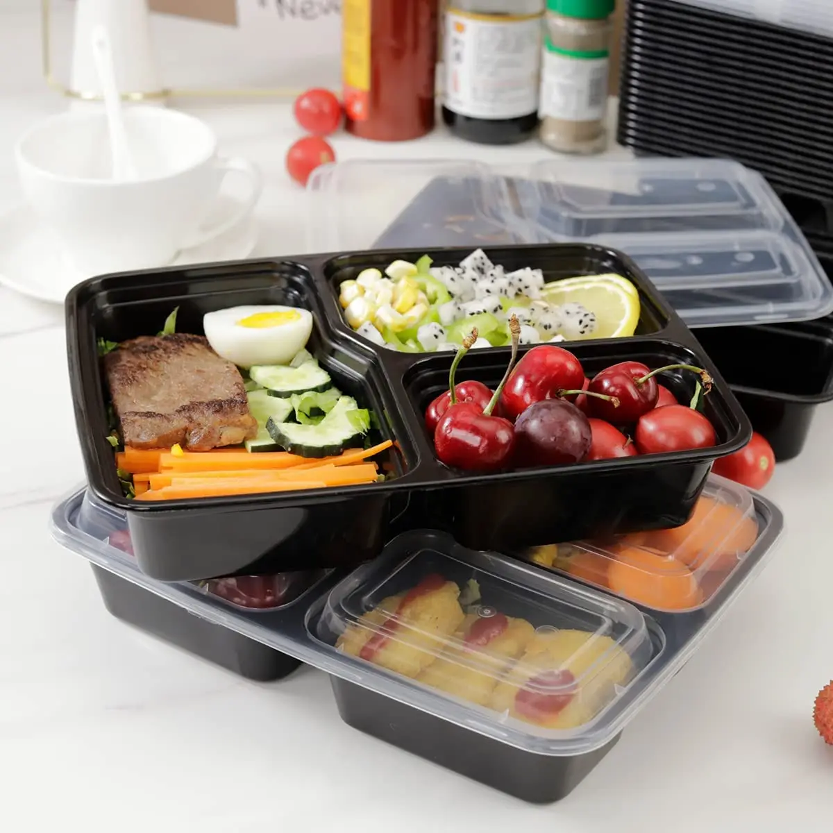 3 Compartments Microwave Plastic Takeaway Meal Prep Pp Disposable Food ...