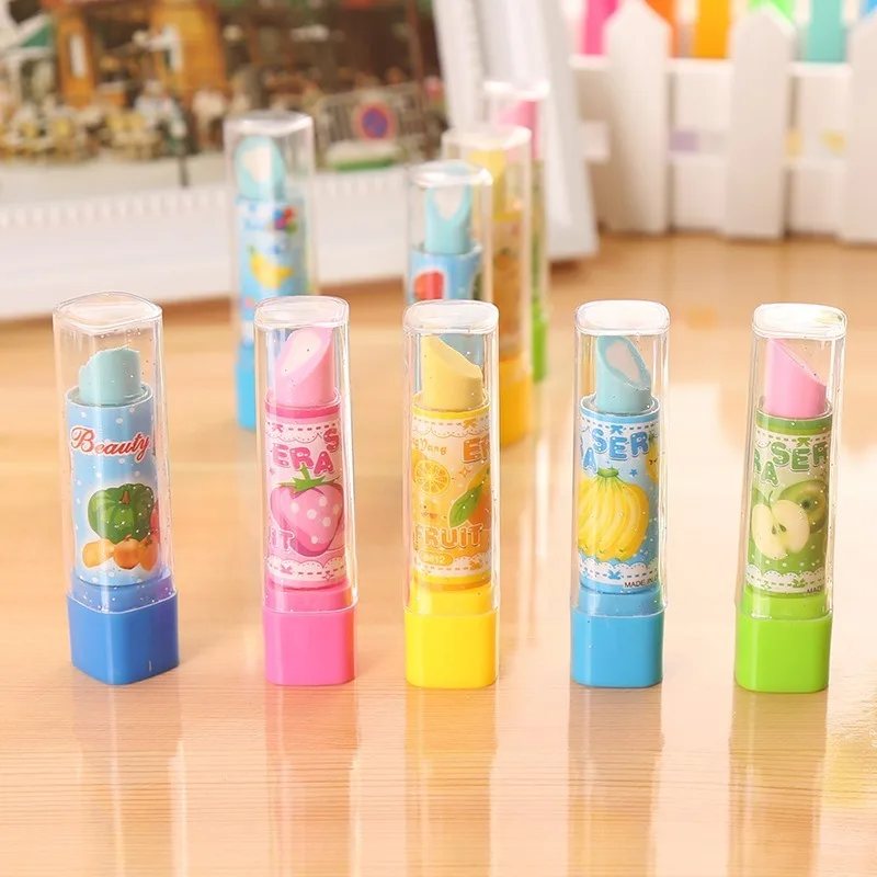 School Cartoon Fruit Lipstick Eraser Creative Student Learning Supplies ...