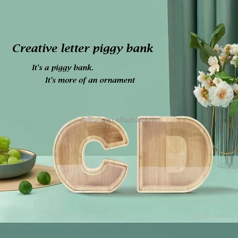 26 English Alphabet Letter Wooden Piggy Bank Coin Money Saving Box ...
