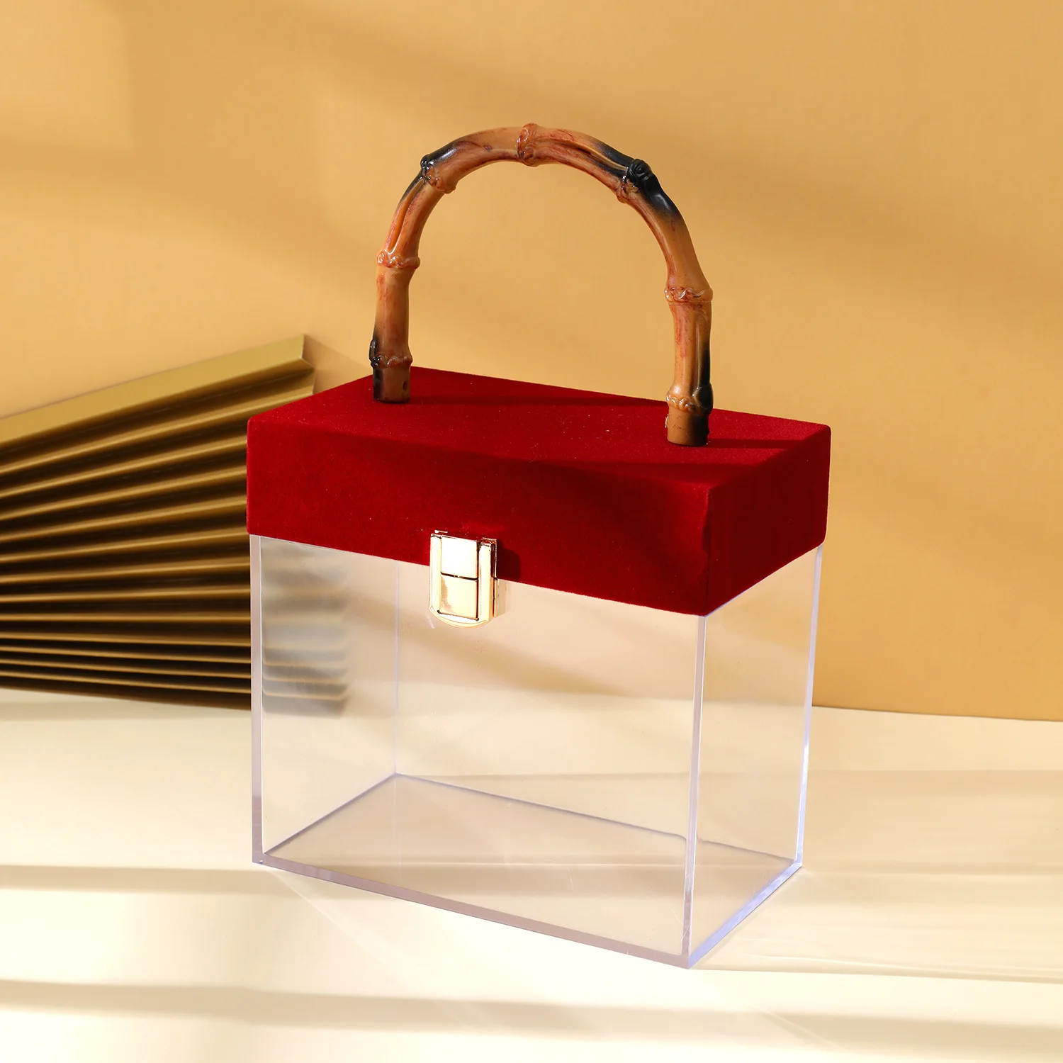 Luxury Bamboo Handle Gift Box - Clear Transparent Ps Acrylic