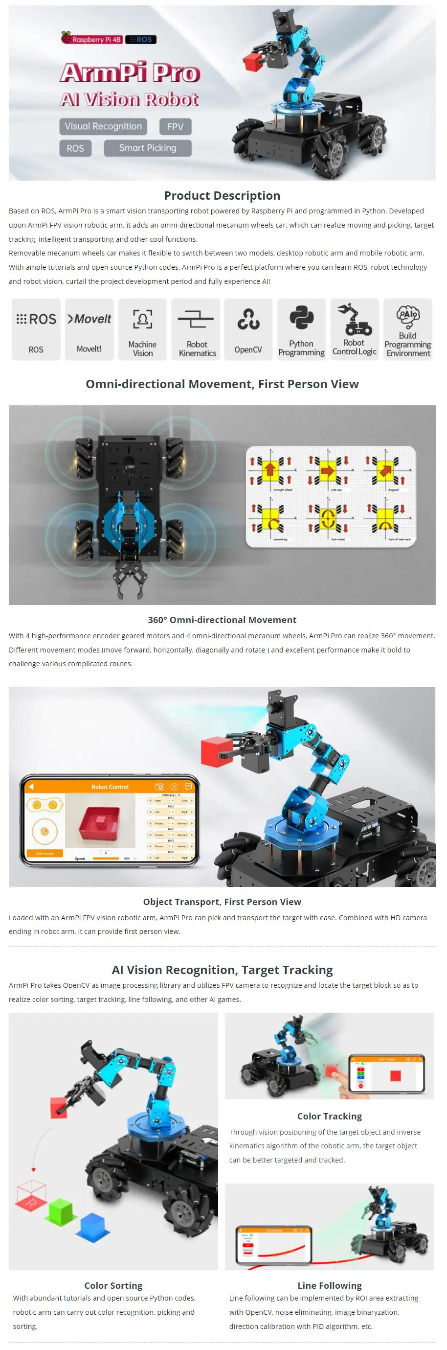 Armpi Pro Powerful Robotic Arm With Mecanum Wheel Car Chassis Based On ...