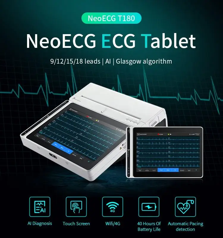 AI ECG Electrocardiogram EKG Monitor 12 Channel Digital Portable ...
