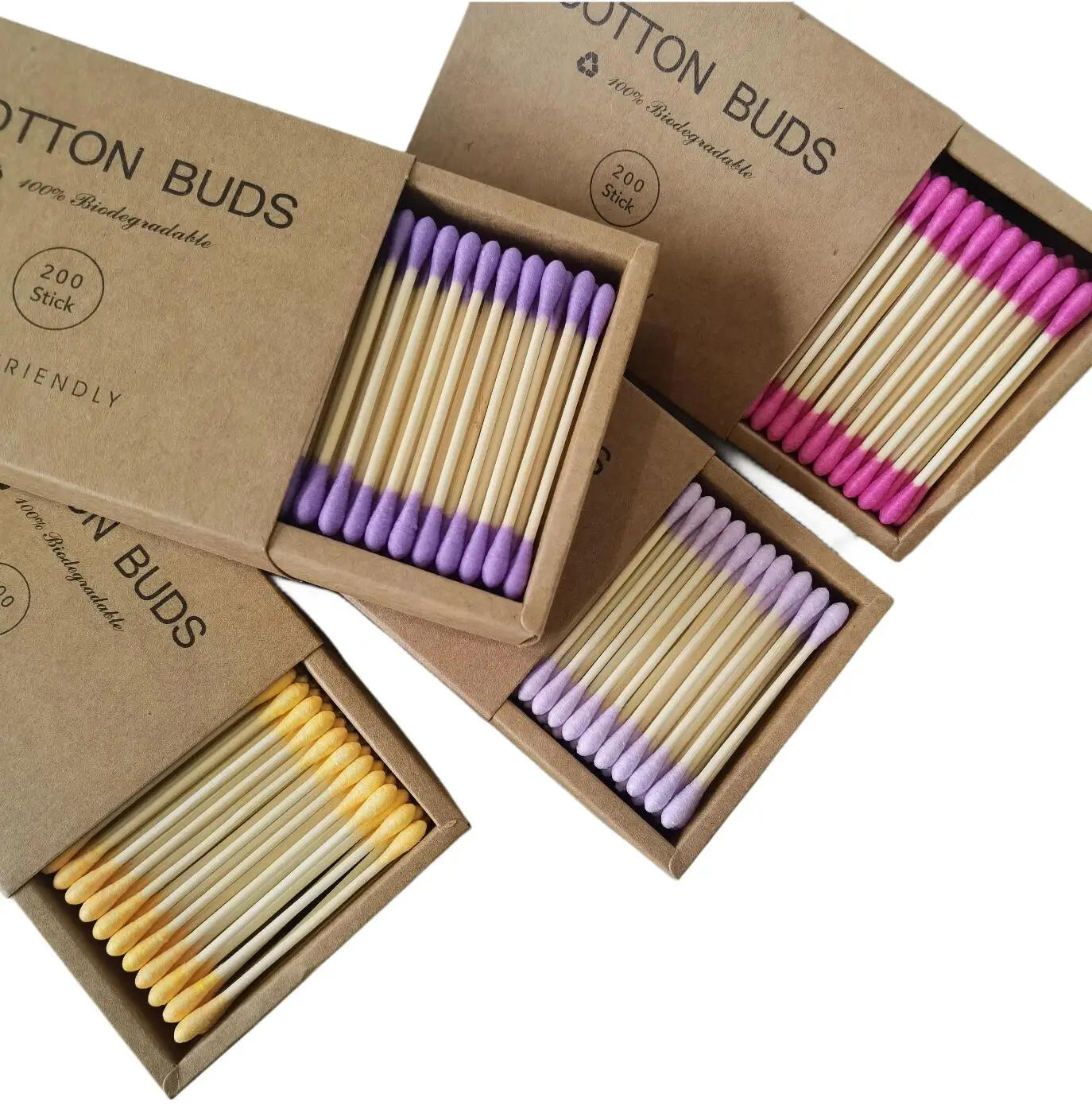 Eco-friendly Colored Cotton Swabs with Bamboo Ear Stick