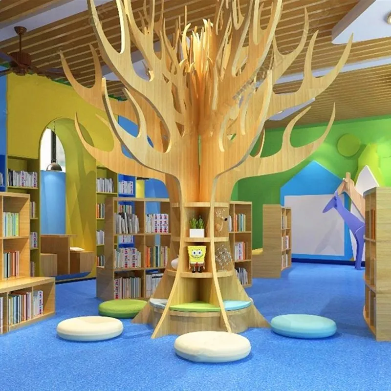 School Library Reading Area Log Tree Decoration Bookshelf Kindergarten ...