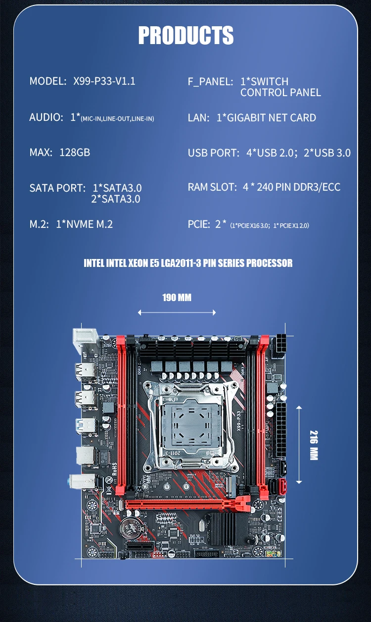 Pc Gaming Mother Board 128GB Xeon E5 LGA2011-3 Red Mainboard H81 ...