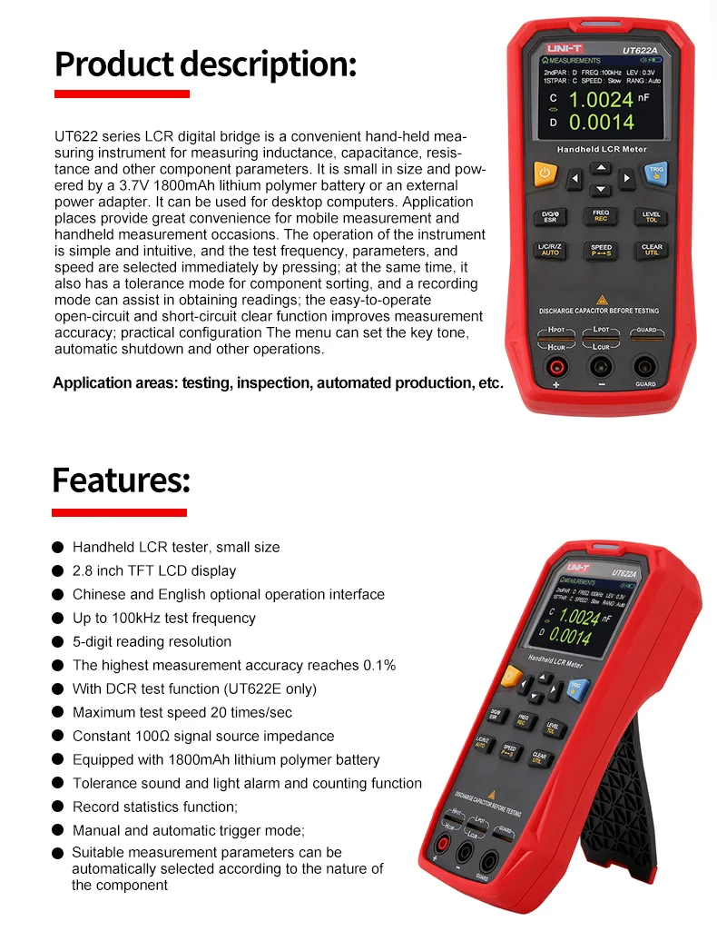 Uni-t Ut622a Ut622c Ut622e High-precision Lcr Meter Industrial Handheld ...